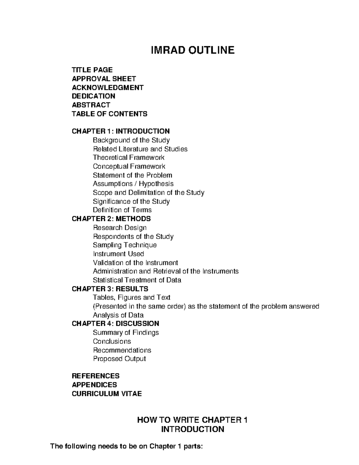 Imrad Student Guide Part 1 - IMRAD OUTLINE TITLE PAGE APPROVAL SHEET ACKNOWLEDGMENT DEDICATION ...