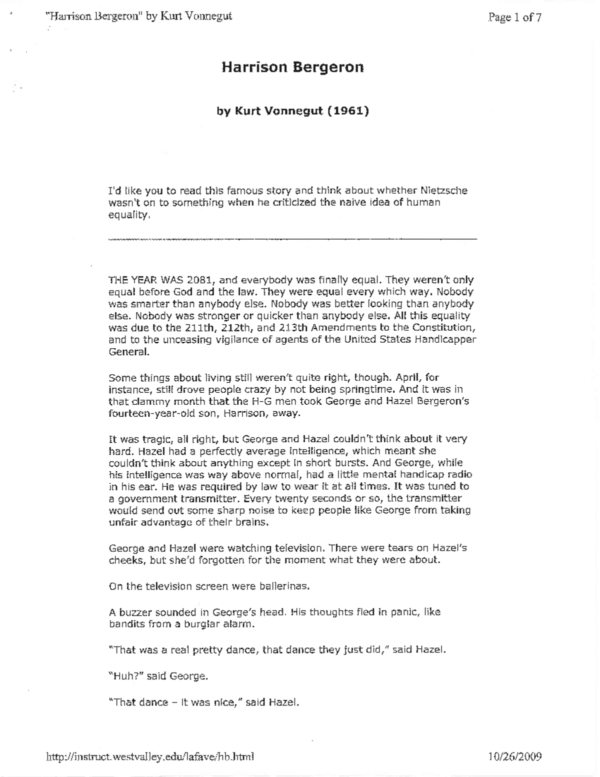 Harrison Bergeron Analysis - WVC PHIL 101 Final Exam Notes - Studocu