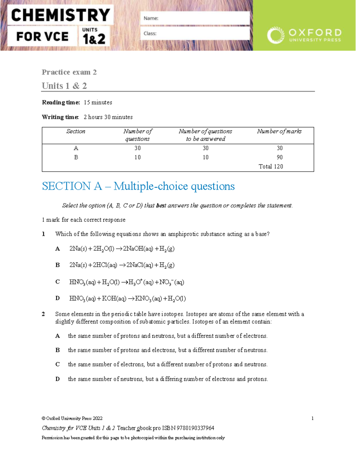 CHEM 12 Practice Exam 2: Units 1 & 2 Comprehensive Review - Studocu