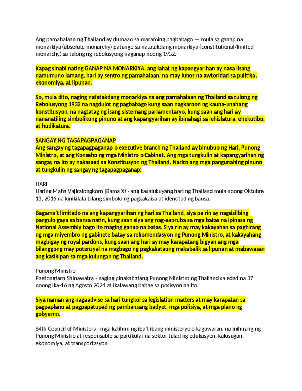 Pamahalaan ng Thailand: Mula sa Ganap na Monarkiya Hanggang sa ...
