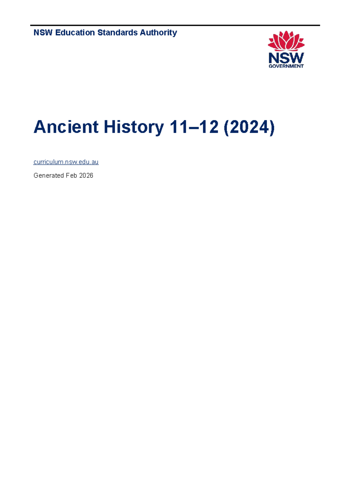 NESA Ancient History Curriculum Overview (2024) for Years 11 & 12 - Studocu