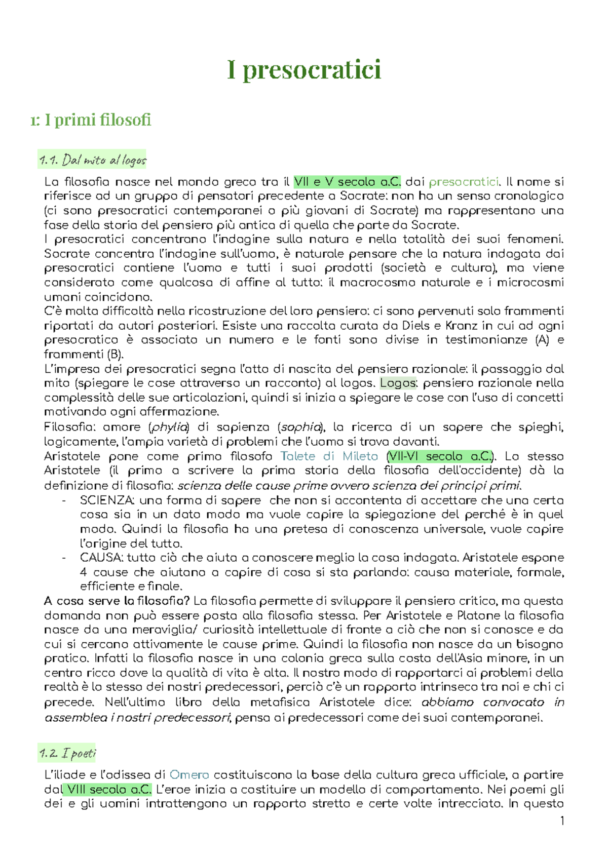 Storia della filosofia I: I presocratici e i primi filosofi - Studocu