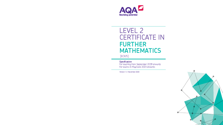 AQA Level 2 Further Maths (8365) Specification Overview for 2020 Exams ...