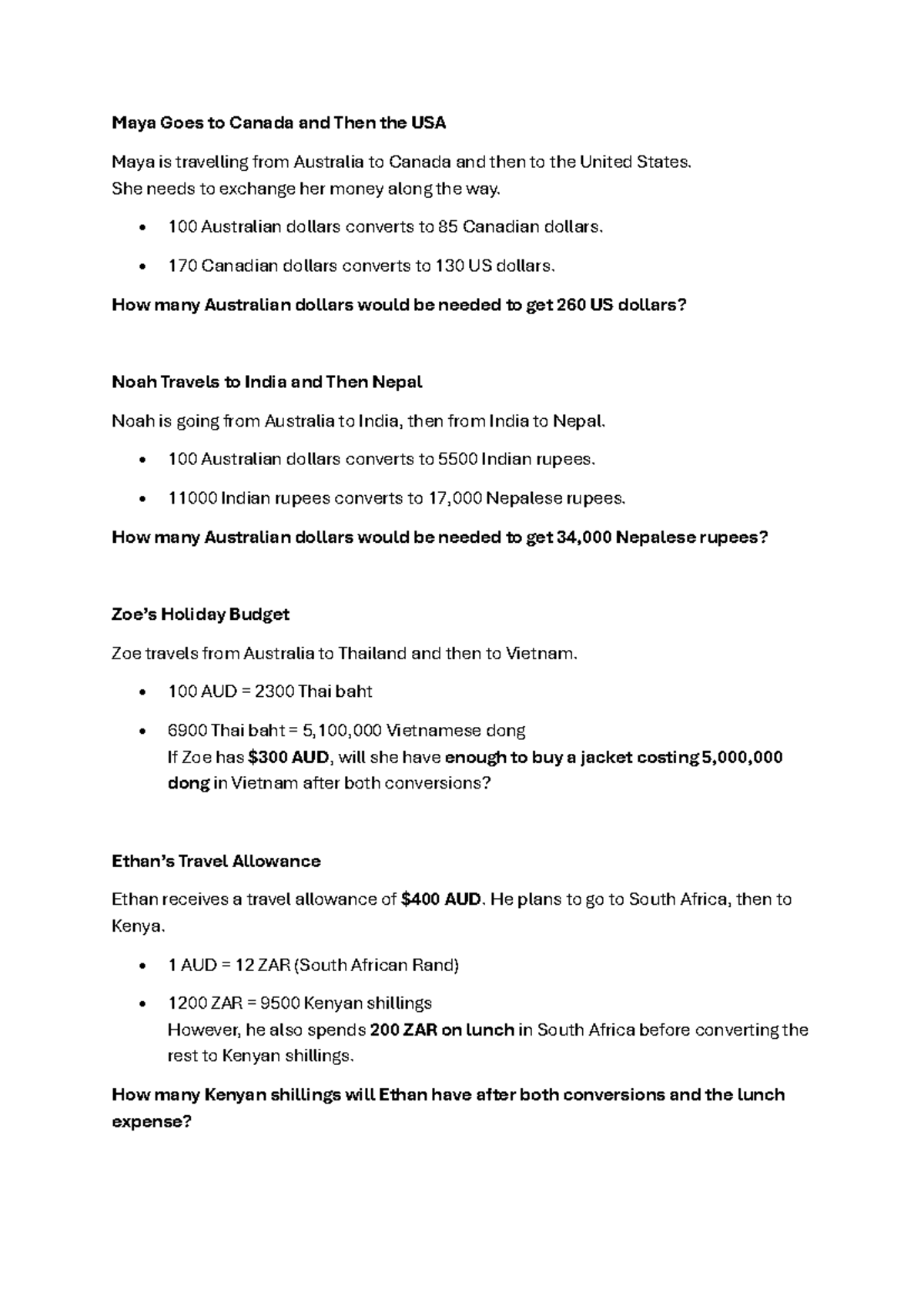 Conversion Questions - Worksheet: Currency Exchange Scenarios - Studocu
