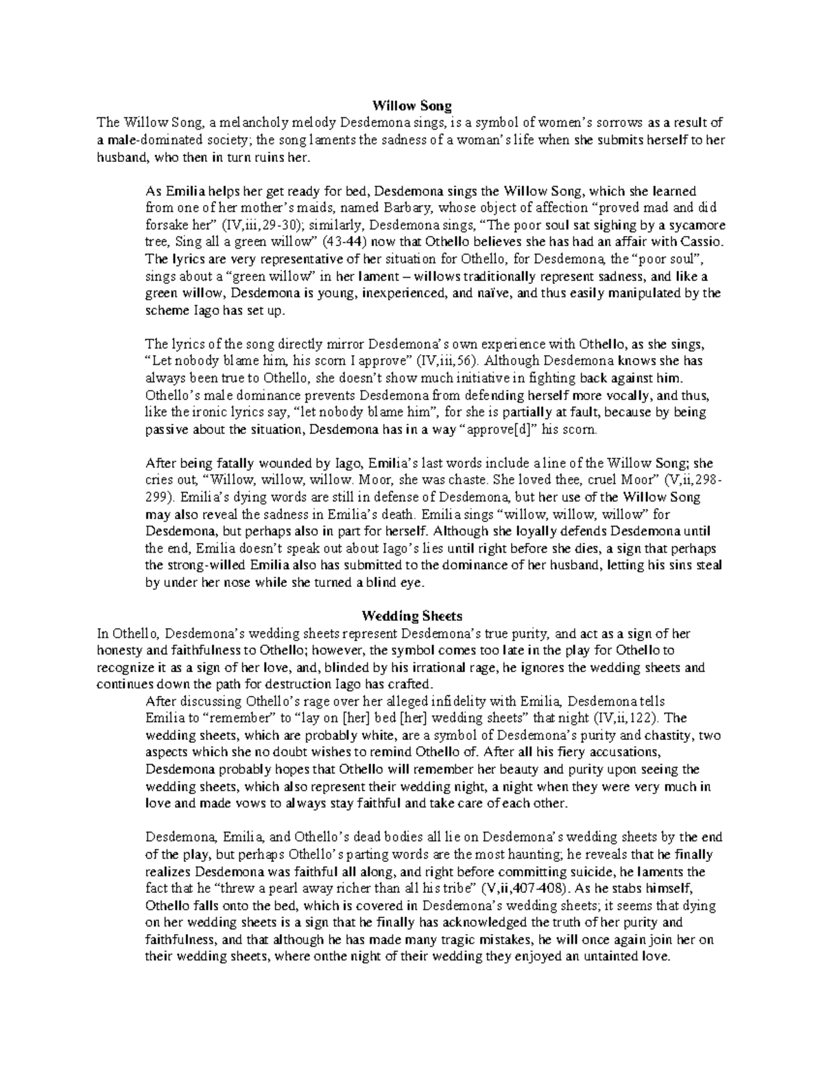 Analyzing the Symbolism of the Willow Song in Othello - Studocu