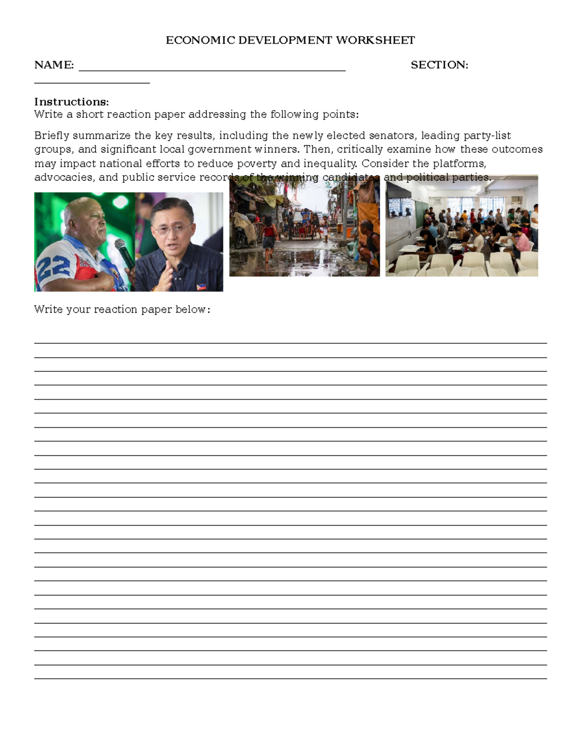 Econdev Activity - Essay - ECONOMIC DEVELOPMENT WORKSHEET NAME: - Studocu