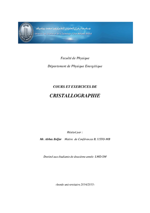 TD Corrigé cristallographie - ouaali 1 TD : Cristallographie Enoncés et ...