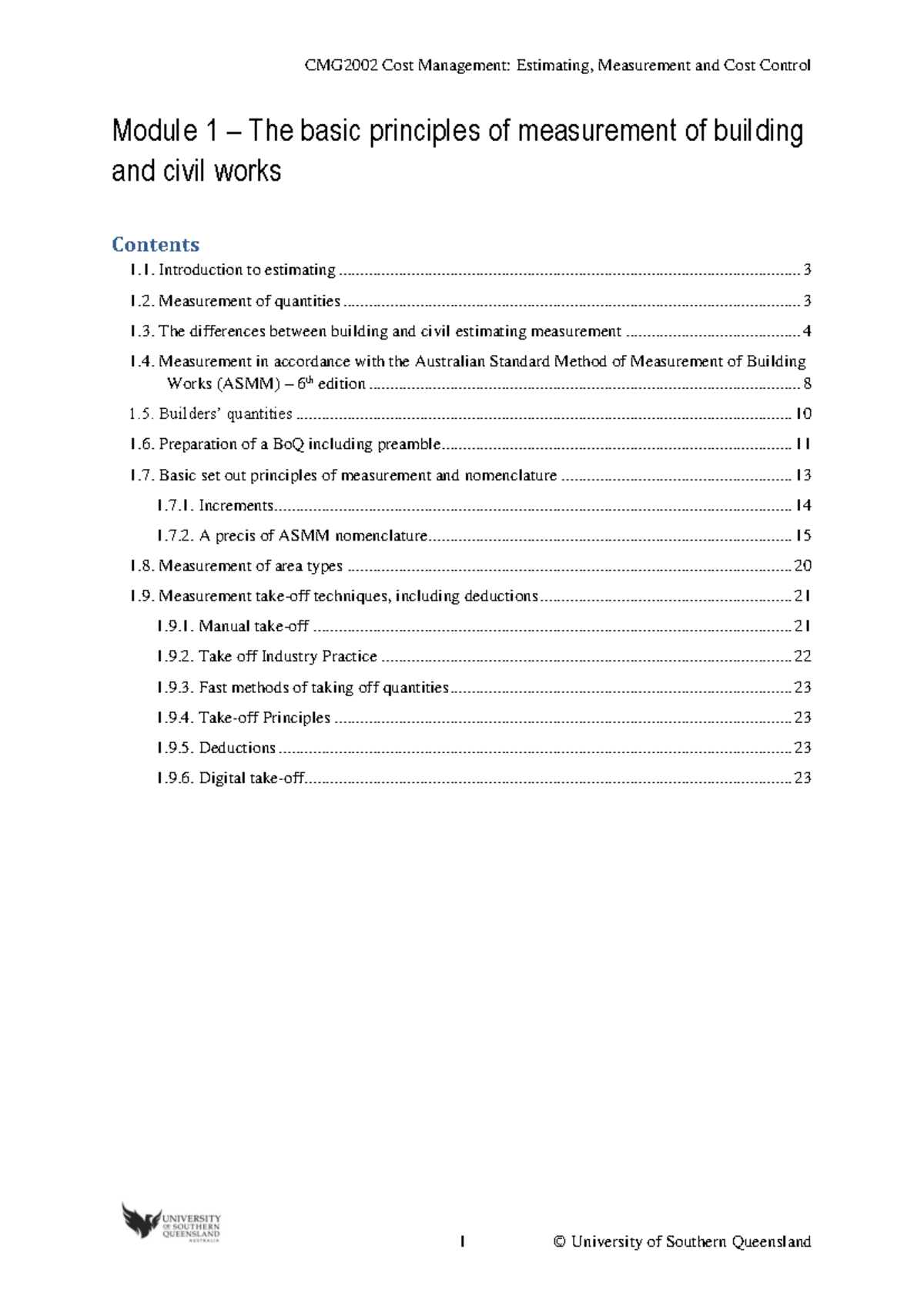 CMG2002 Module 1: Principles of Measurement in Building & Civil Works ...