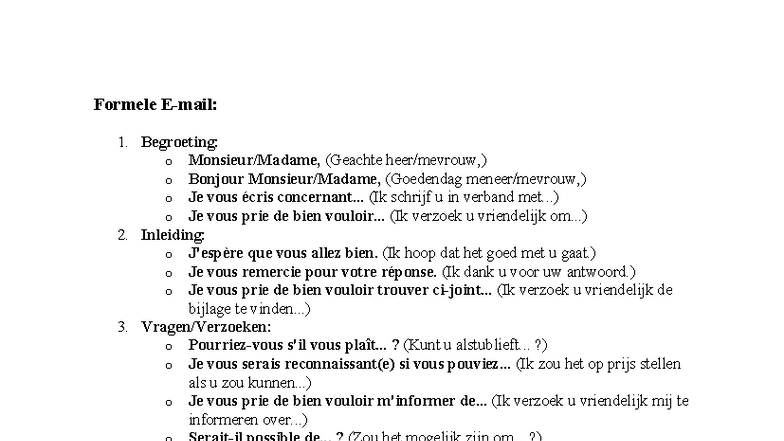 Voorbereiding SE51 Frans: Formele en Informele E-mail Structuren ...