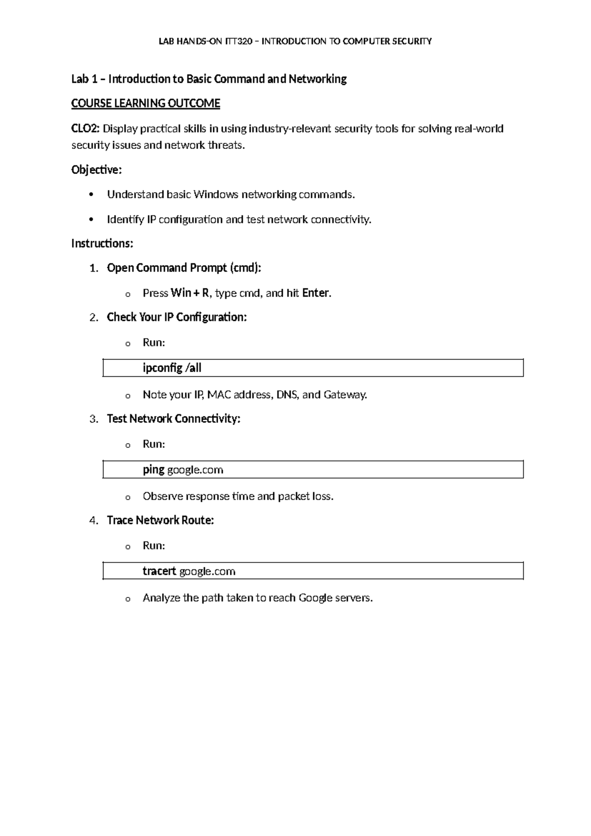 Lab 1 – Introduction to Basic Command and Networking - LAB HANDS-ON ...