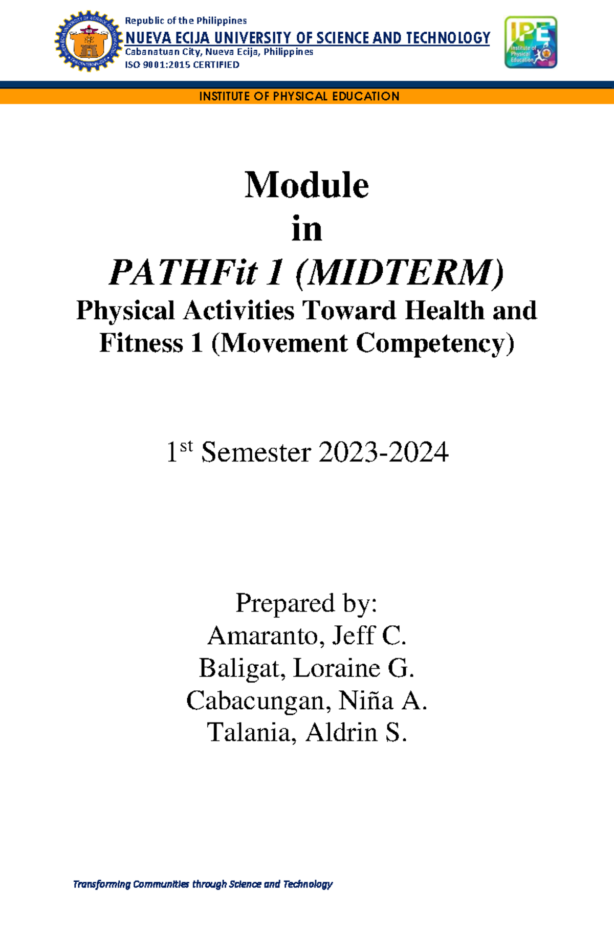 PATHFit 1 MIDTERM Module Study Notes: Health & Movement Concepts - Studocu