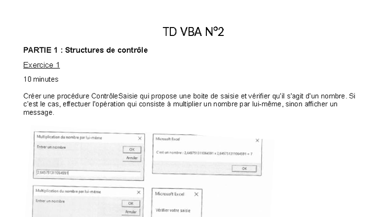 TD VBA N2 : Structures de Contrôle et Programmation Objet - Studocu