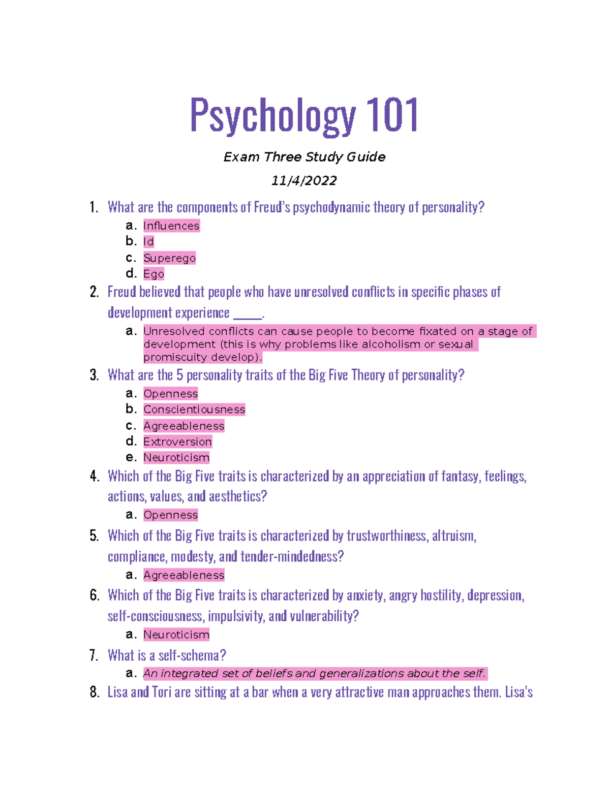PY 101 - EXAM Three Study Guide - Psychology 101 Exam Three Study Guide ...