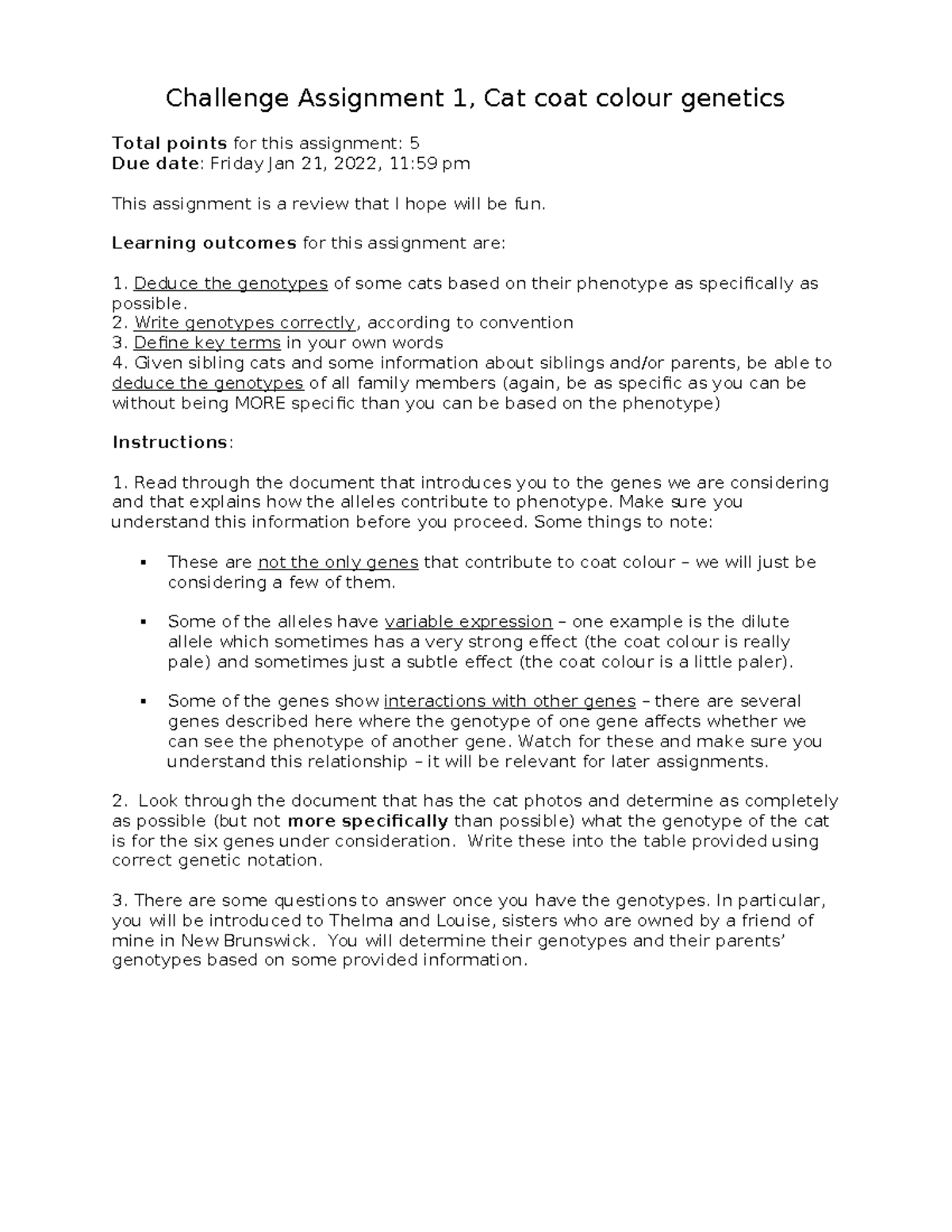 Challenge Assignment 1: Cat Coat Colour Genetics (2022) - Studocu