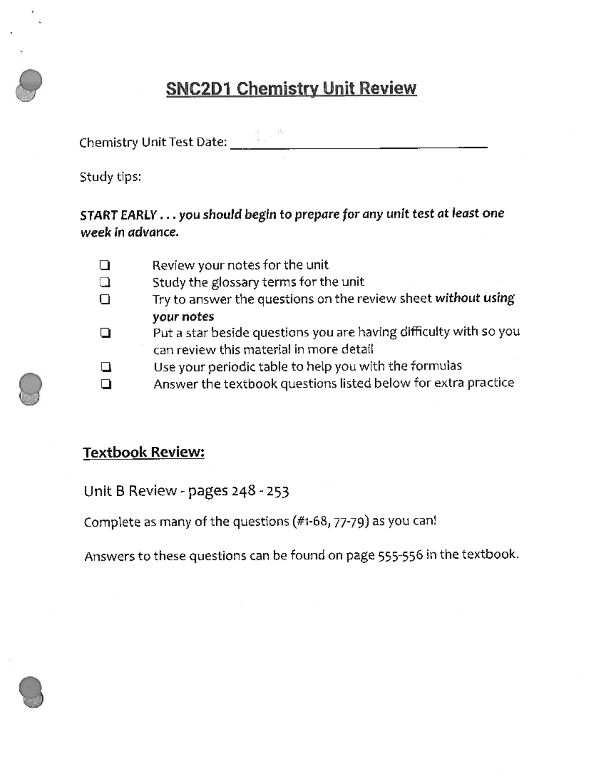 Chemistry Unit Review- updated - SNC2D1 Chemistry Unit Review ...