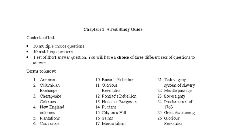 Chapters 1-4 Test Study Guide: Key Terms & Question Formats - Studocu