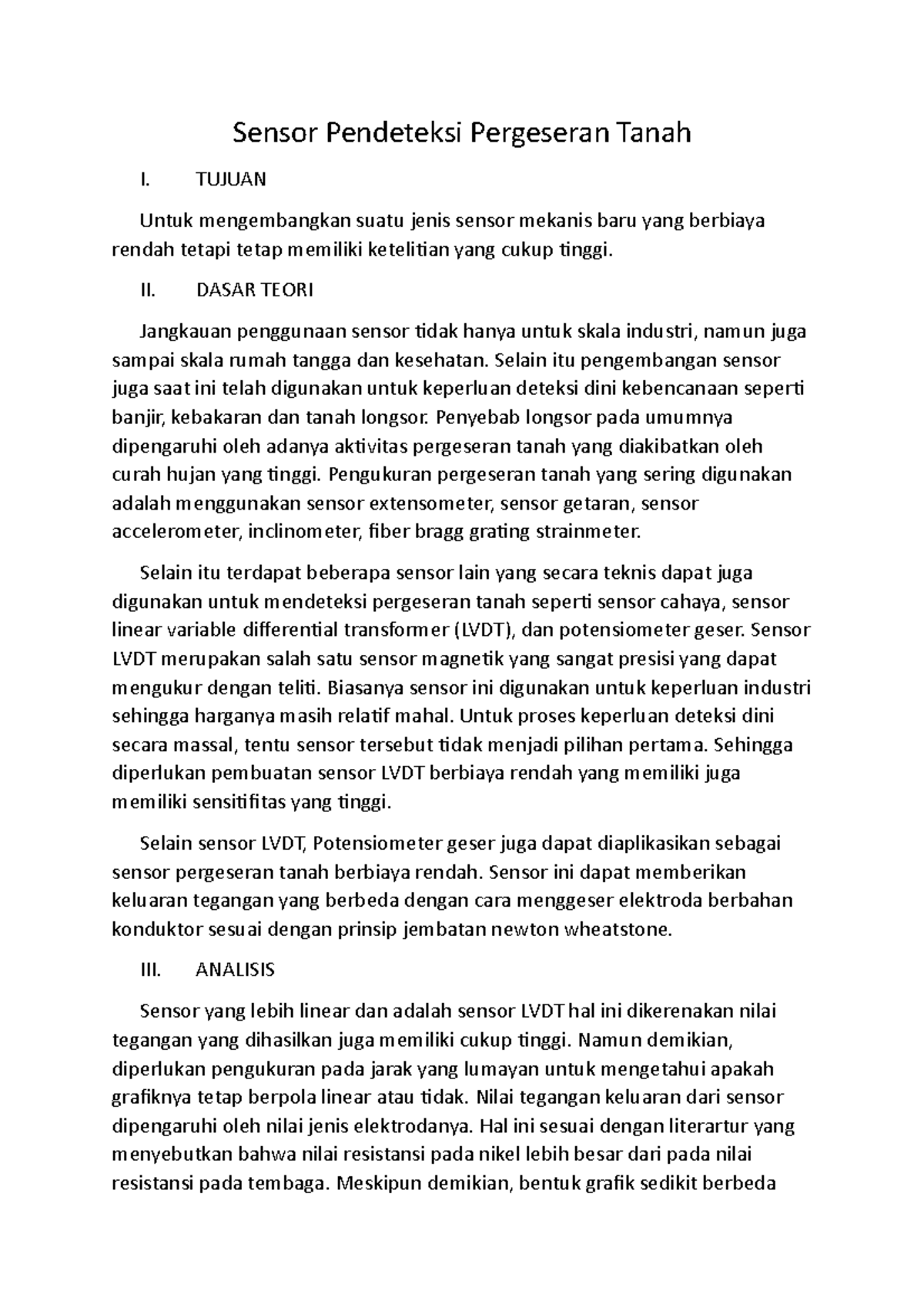 Sensor Pendeteksi Pergeseran Tanah - TUJUAN Untuk mengembangkan suatu ...