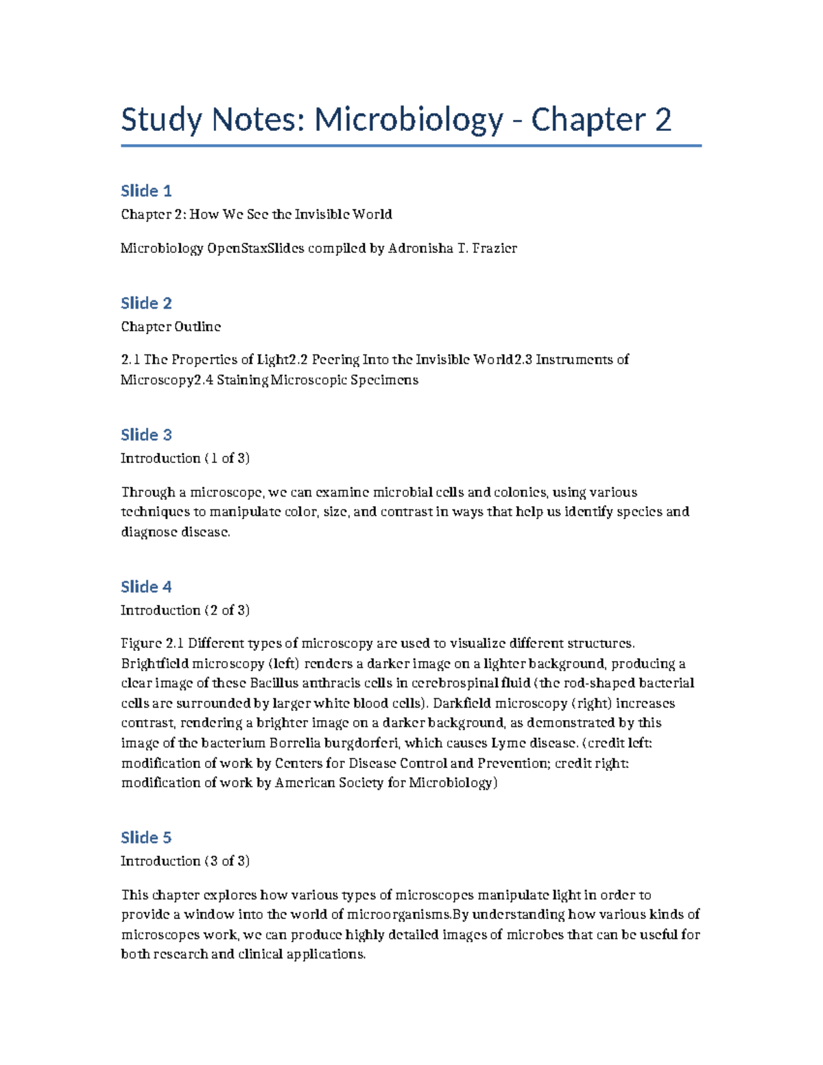 Microbiology 101: Chapter 2 Study Notes on Microscopy Techniques - Studocu