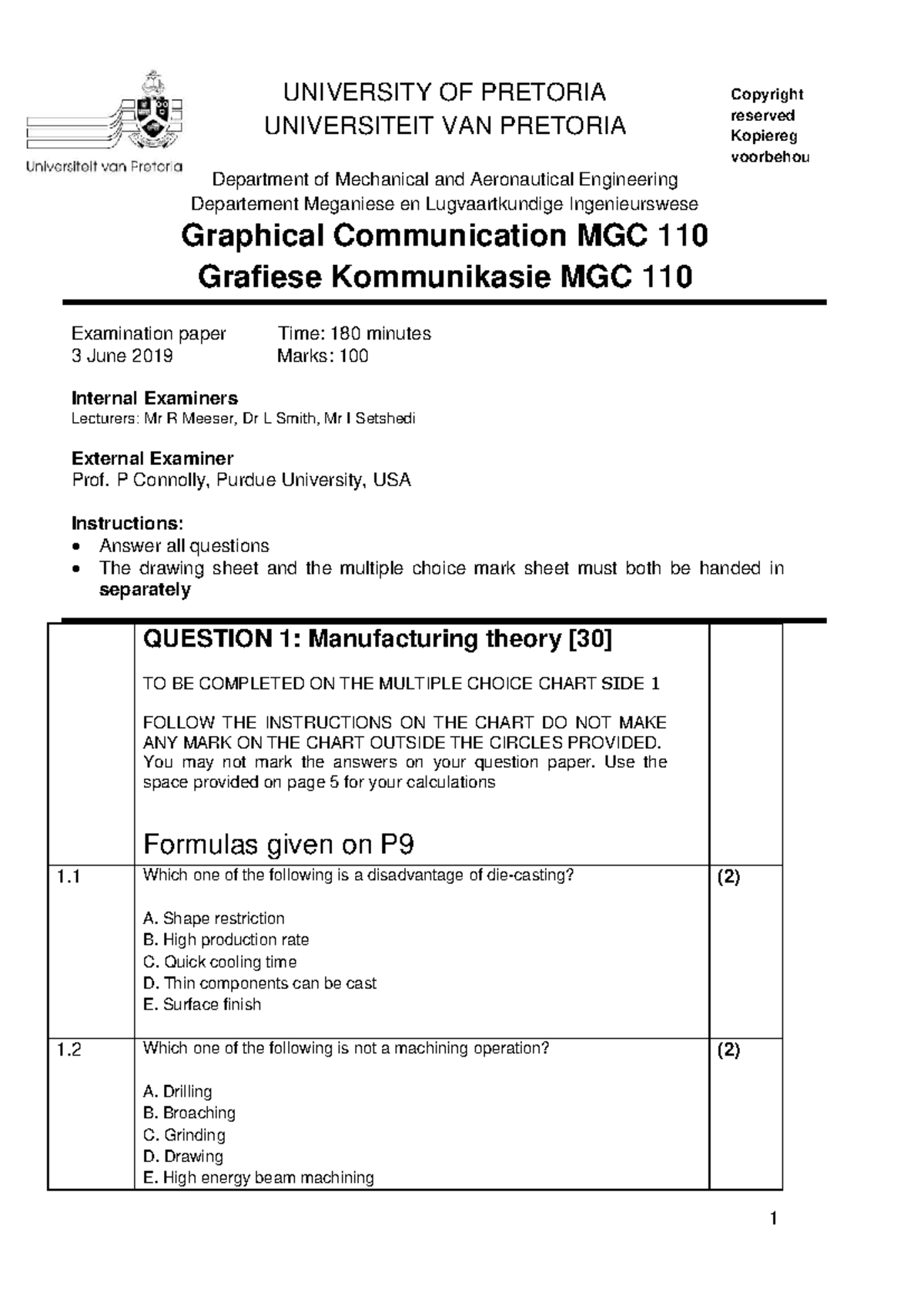 MGC 110 Graphical Communication Exam Paper - 3 June 2019 - Studocu