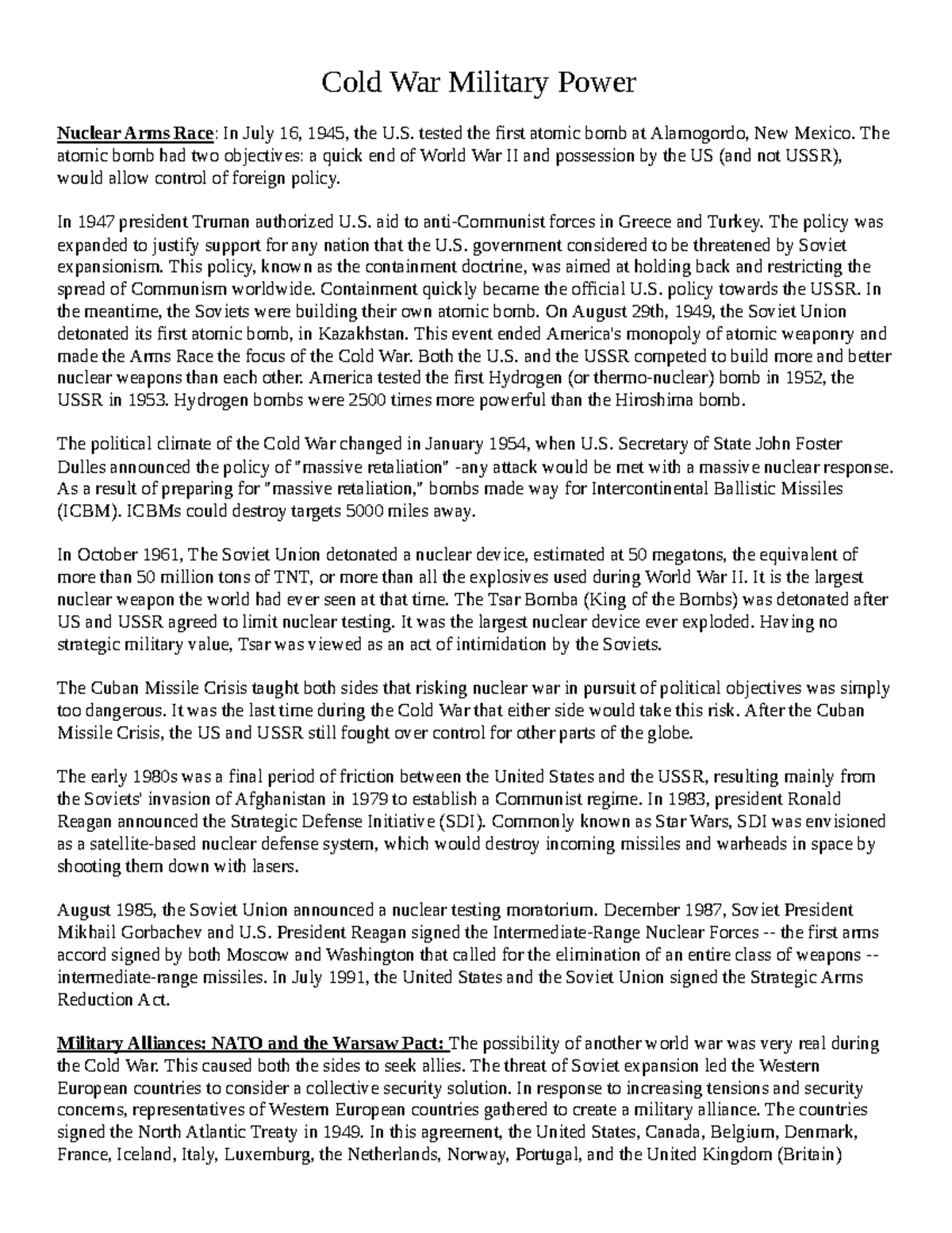 Cold War Overview: Key Events and Policies (HIST 101) - Cold War ...