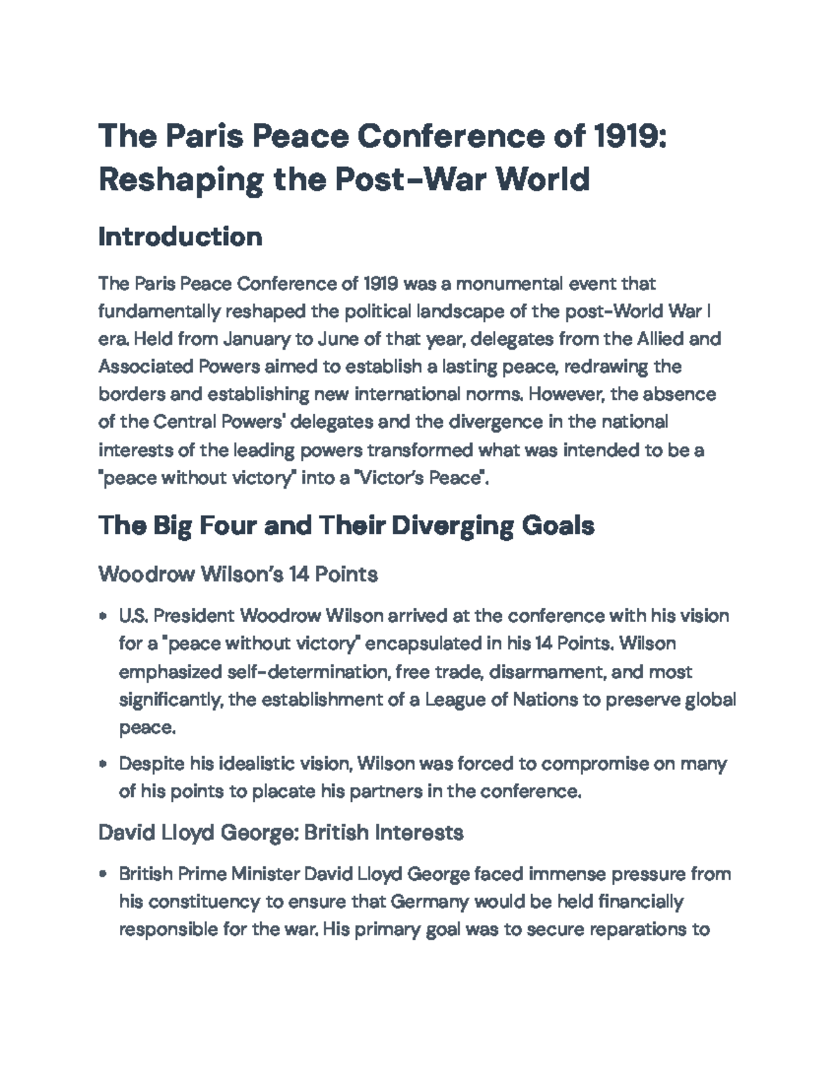 The Paris Peace Conference of 1919: A Flawed Path to Lasting Peace ...