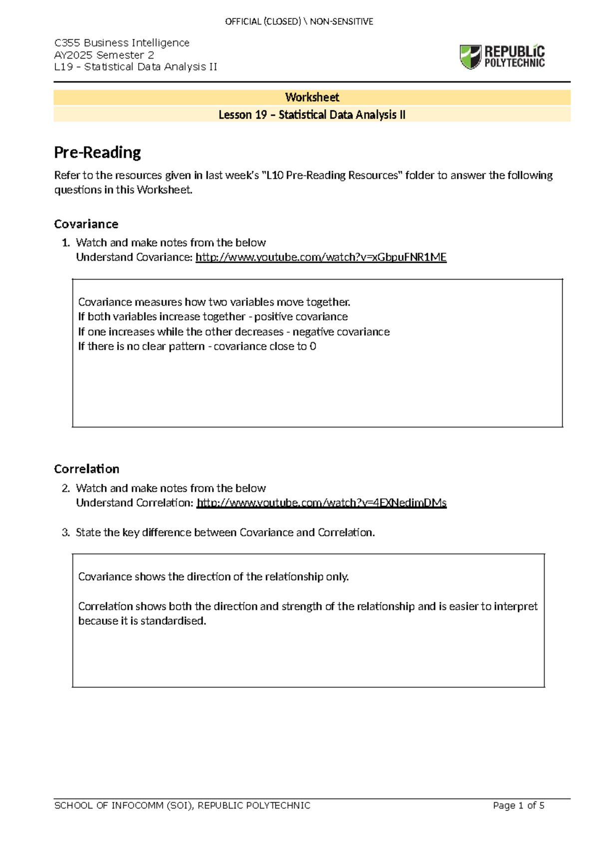 C355 Business Intelligence AY2025 S2 L19 Statistical Data Analysis II ...