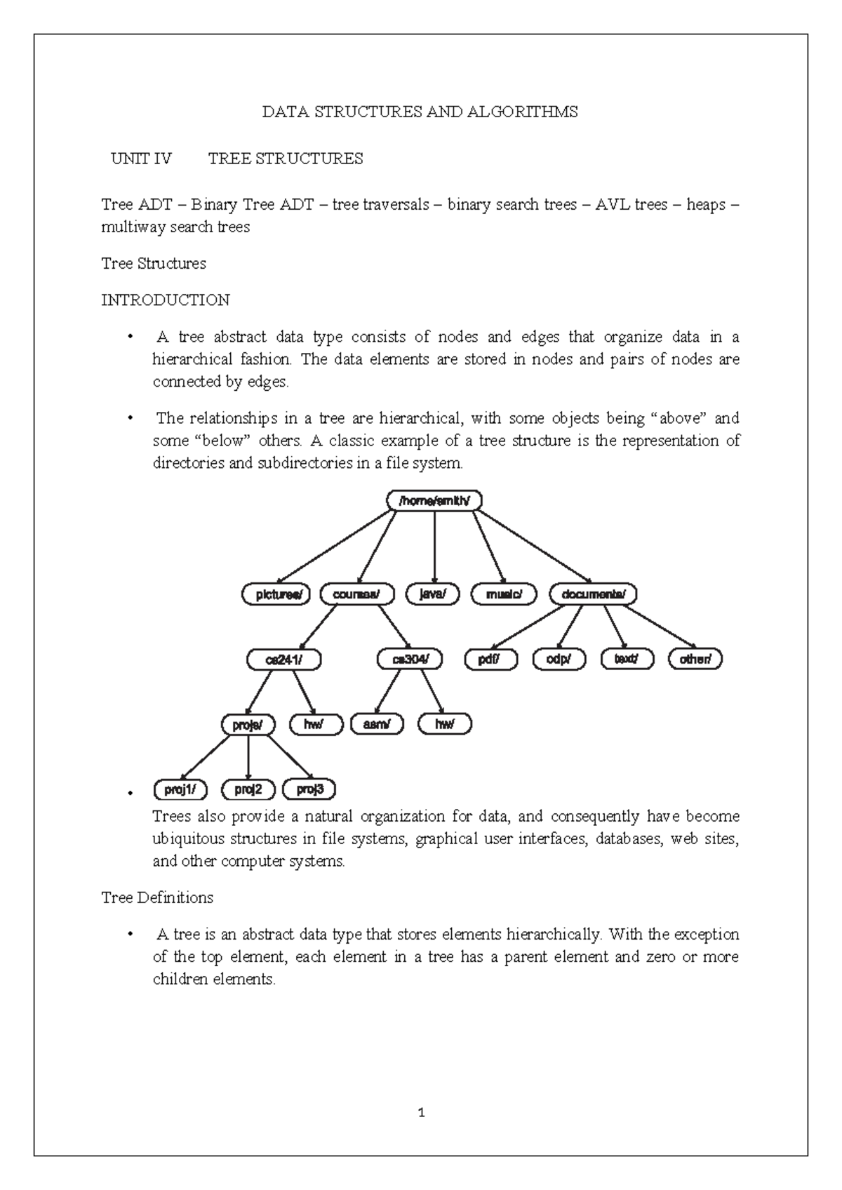 DSA 101: Unit IV - Tree Structures and Algorithms Notes - Studocu