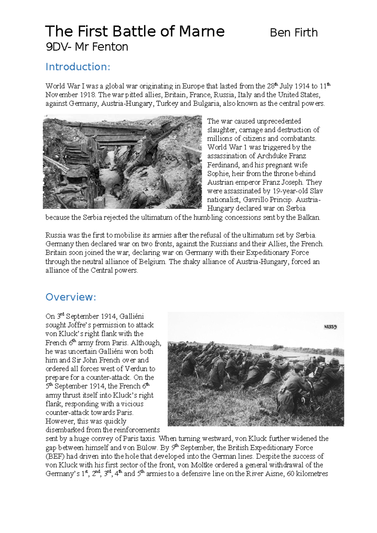 The First Battle of Marne: A Pivotal Moment in WWI History - Studocu