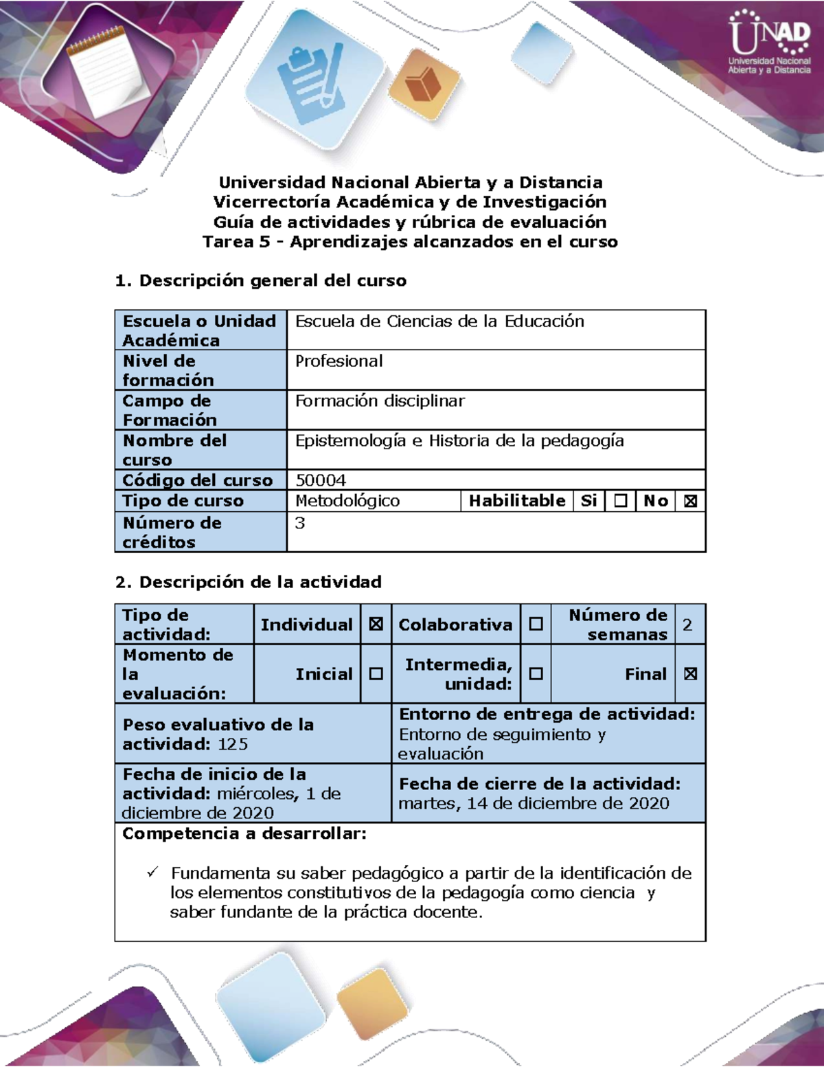 Guía de Actividades y Rúbrica de Evaluación - Tarea 5 - Curso de ...