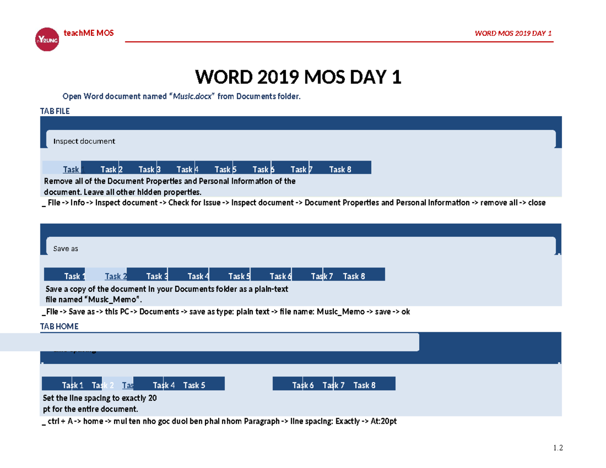 MOS 2019 Word Day 1 Study Notes - The Young, October 2024 - Studocu