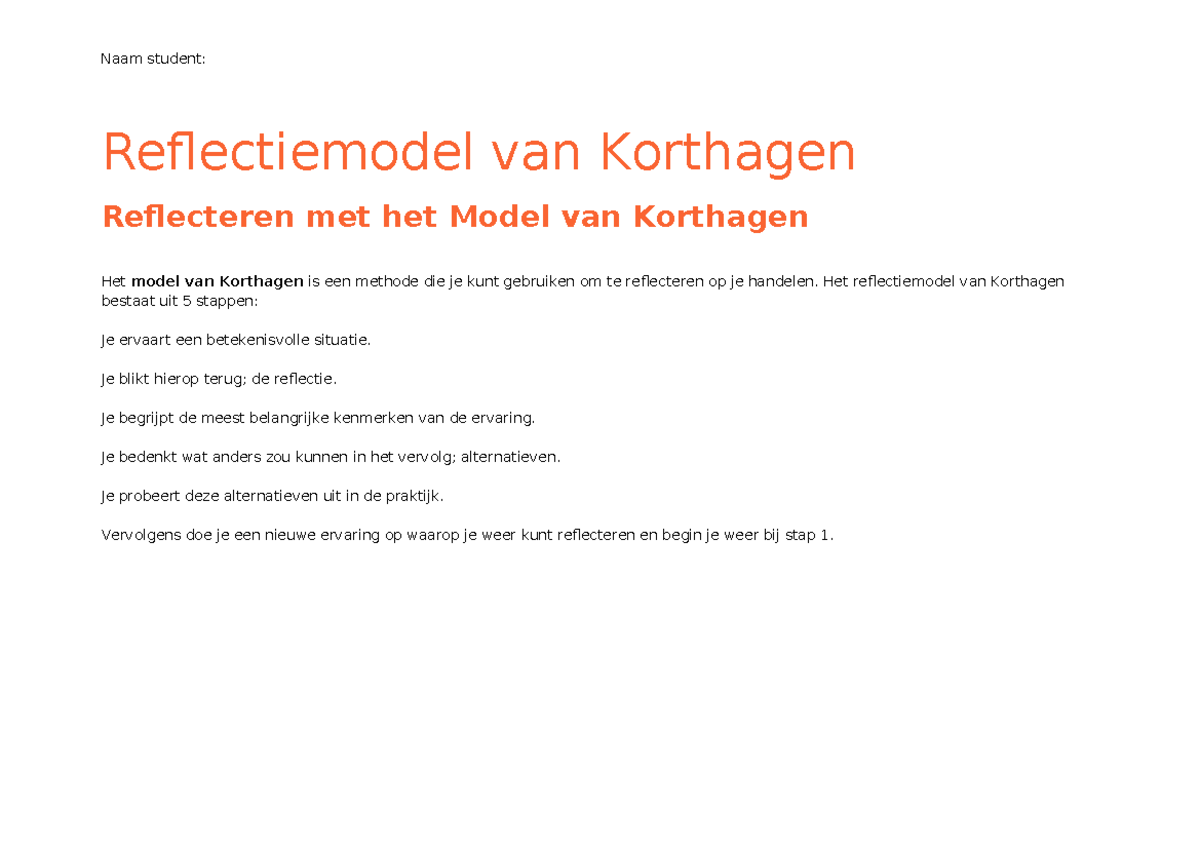 Korthagen Reflectiemodel: Uitleg en Voorbeelden van Reflectie - Studocu