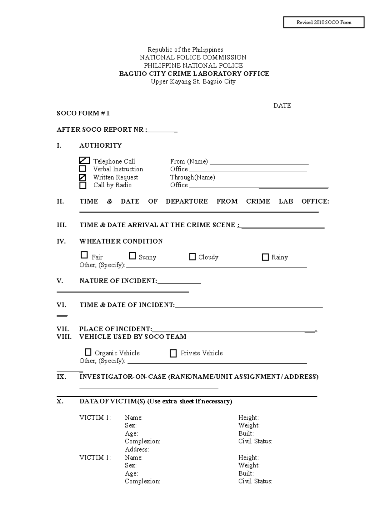Revised SOCO Form Formats for Crime Scene Investigation - Studocu