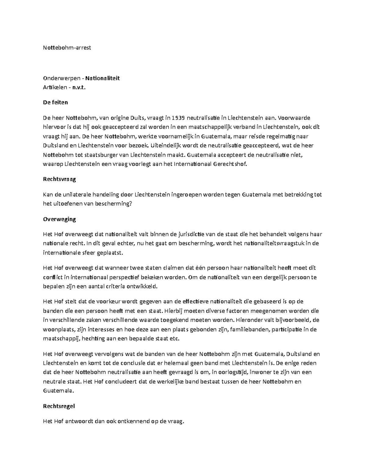 Arrest Nottebohm - ICJ: Nationaliteitskwesties en Jurisprudentie ...