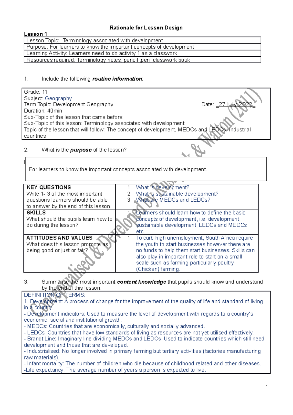 Lesson Plan u22835246 - Rationale for Lesson Design Lesson 1 Lesson ...