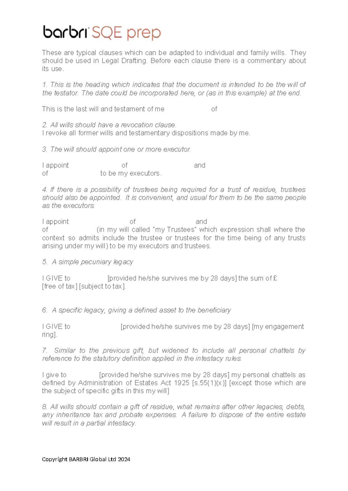 Legal Drafting: Will Template and Commentary Guide - Studocu