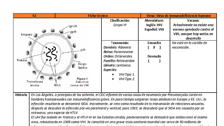 Ficha Técnica VIH: Clasificación y Epidemiología del Virus (Grupo VI ...