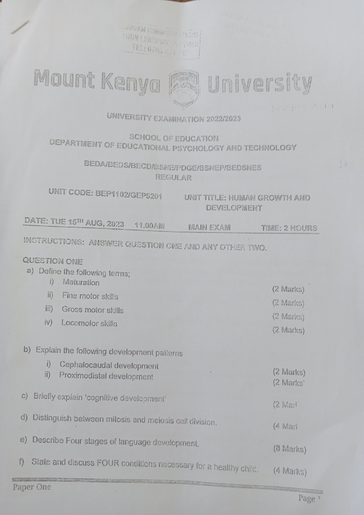 Human growth and development exam - Studocu