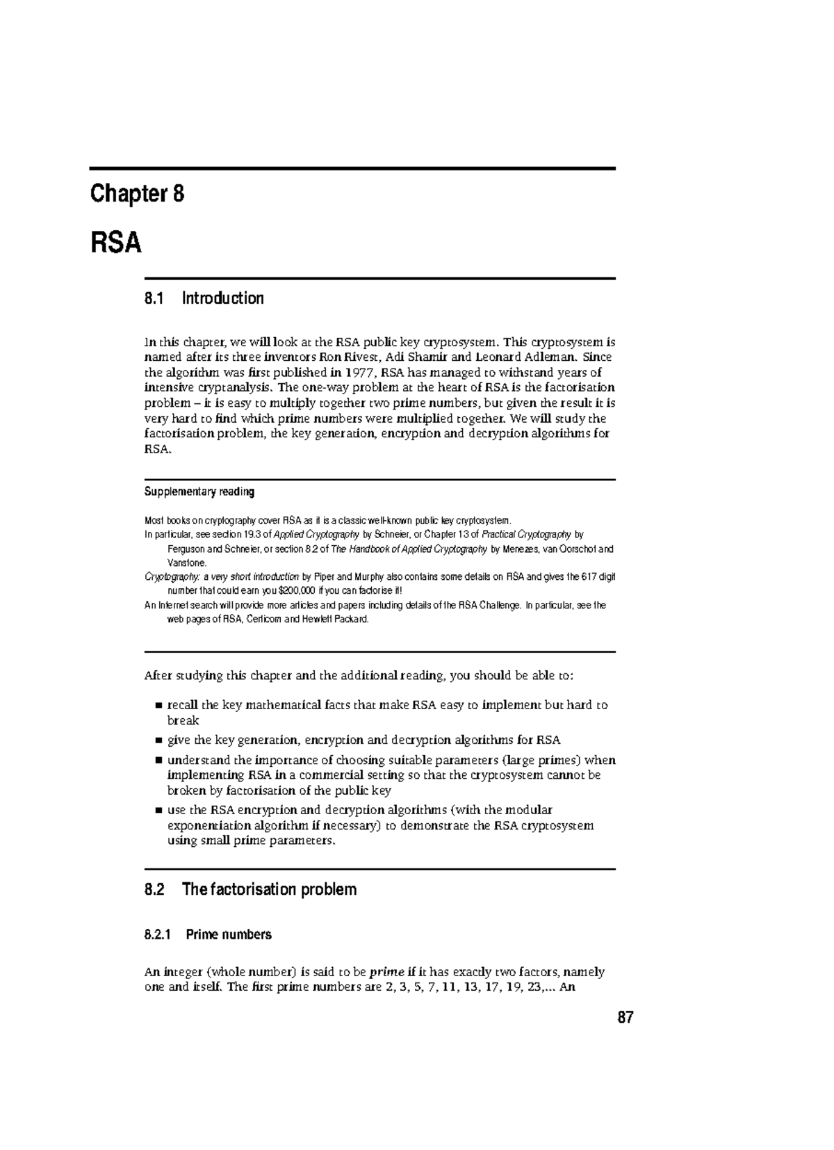 Chapter 8: RSA Public Key Cryptosystem Overview and Key Algorithms ...
