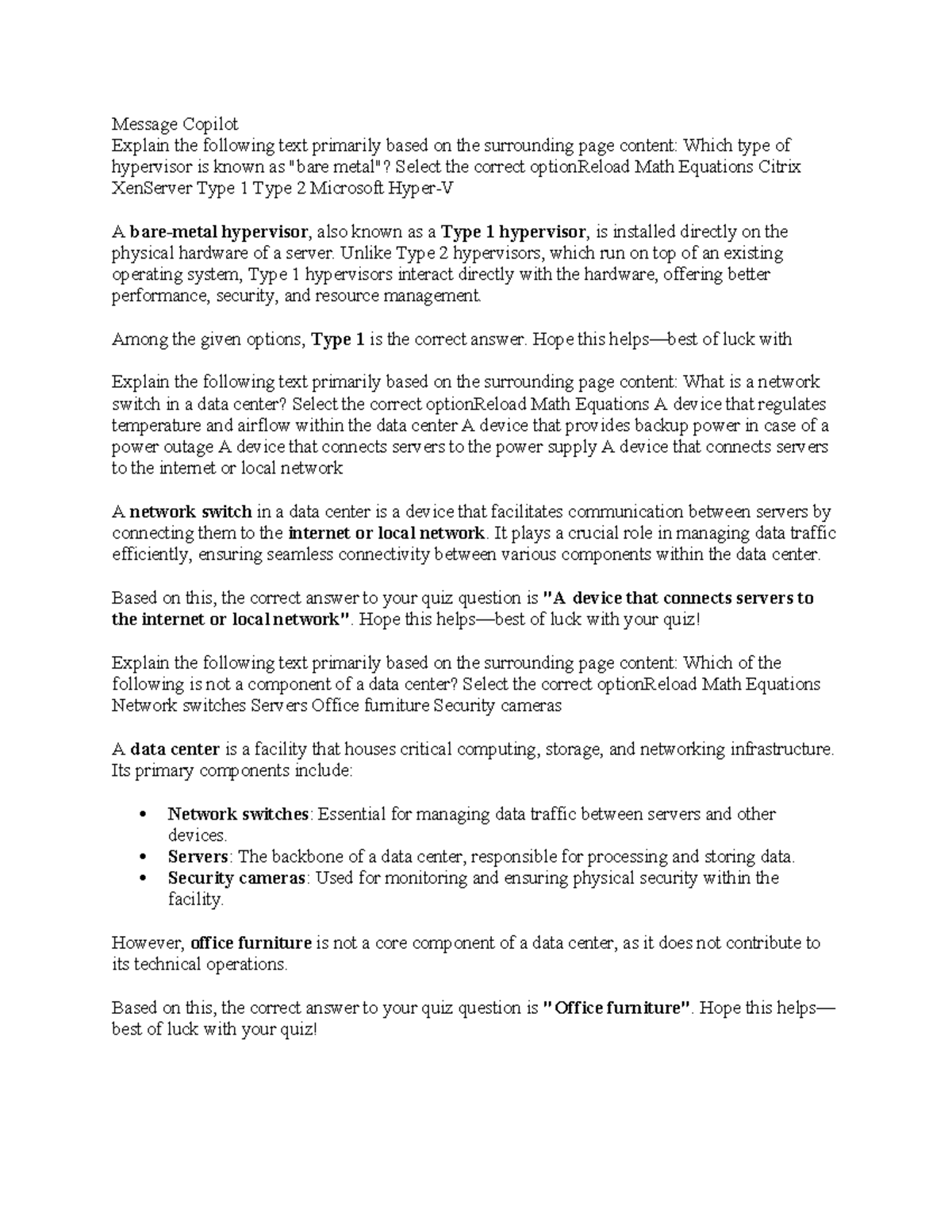 Cs505 - Hypervisor Types and Data Center Components Explained - Studocu