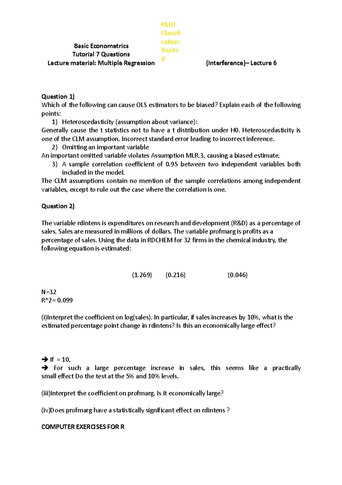 Basic Econometrics Tutorial 7 Questions - Basic Econometrics Tutorial 7 ...