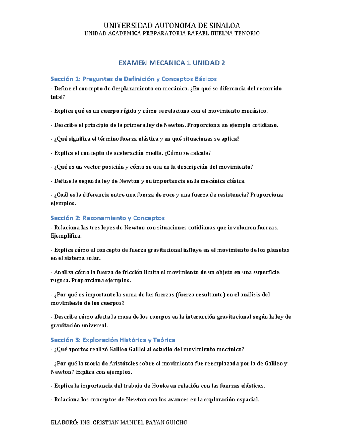 Examen U2 M1 Universidad Autonoma De Sinaloa Unidad Academica