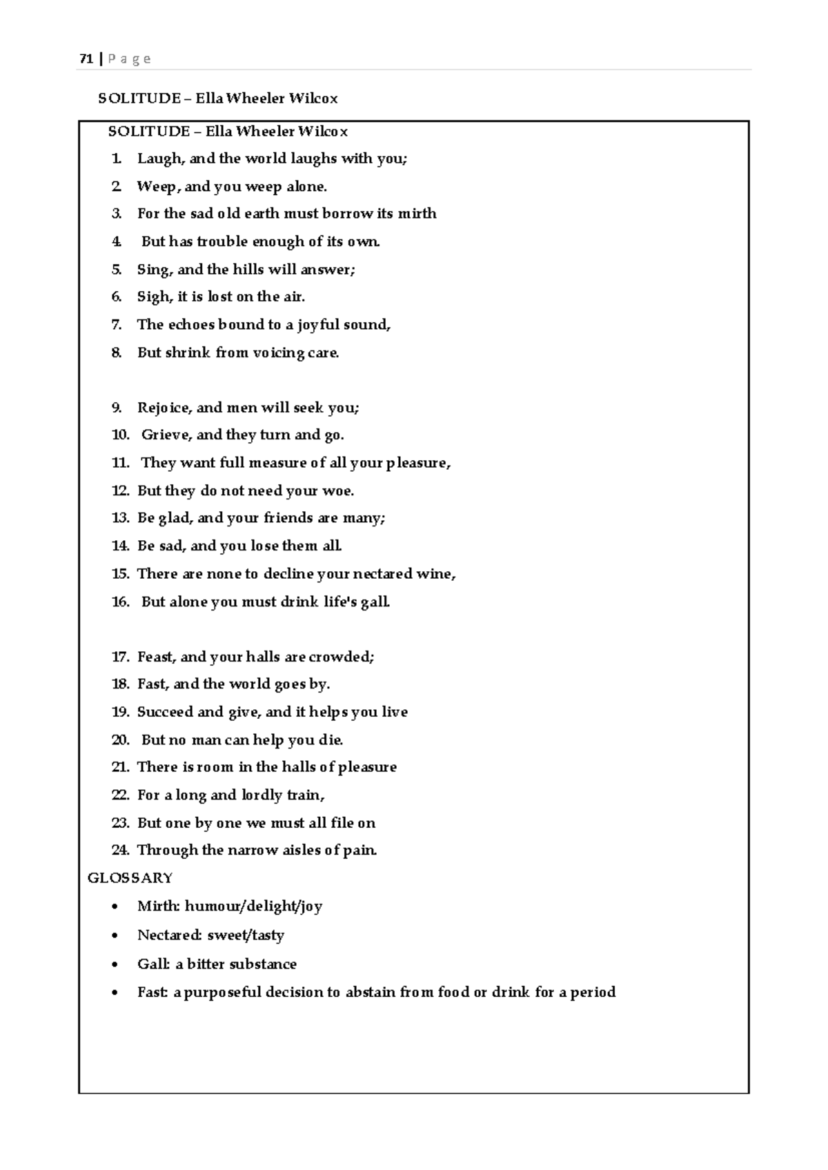 Solitude Poem Analysis - Ella Wheeler Wilcox (71 Pages) - Studocu