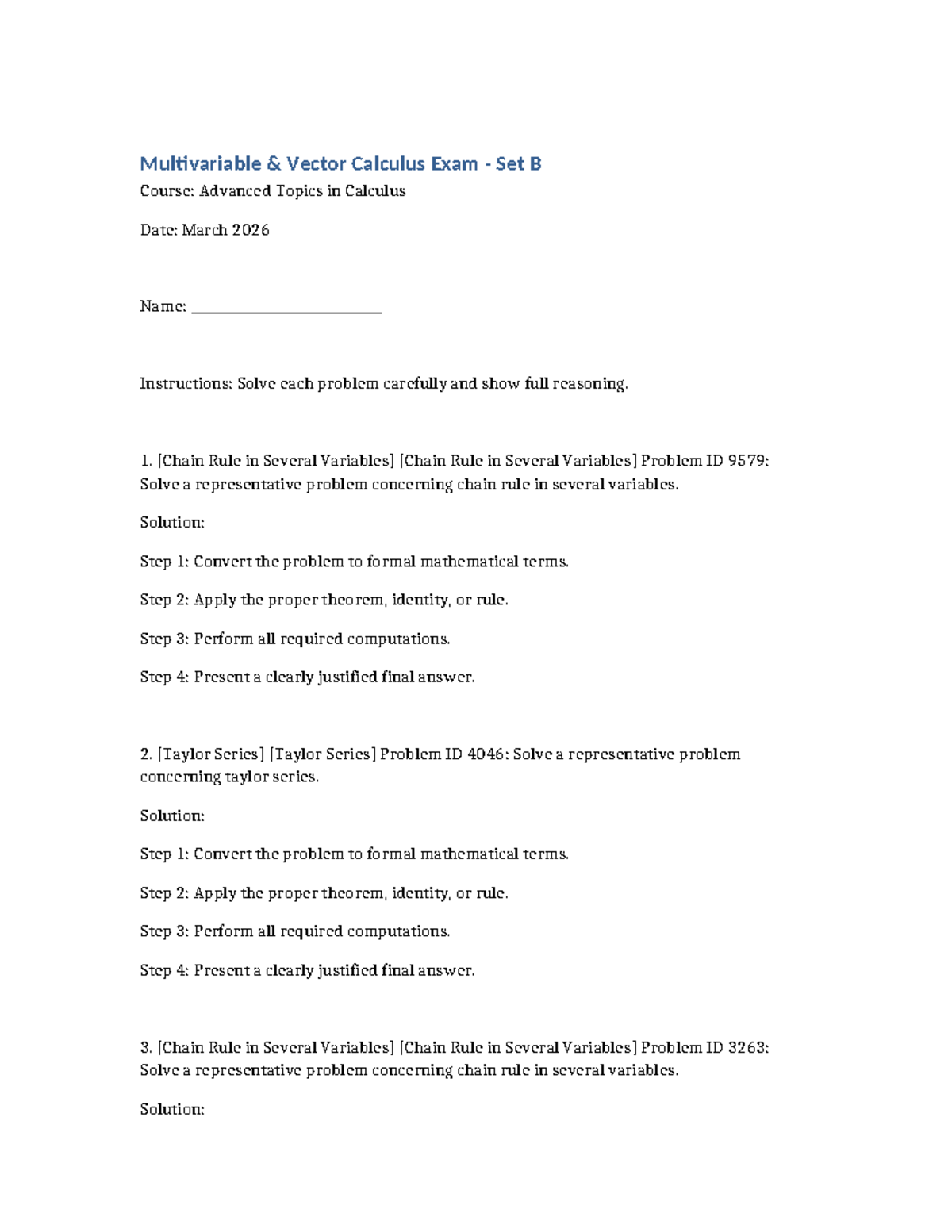 Multivariable Vector Calculus Exam Set B - Math 9683 - Studocu
