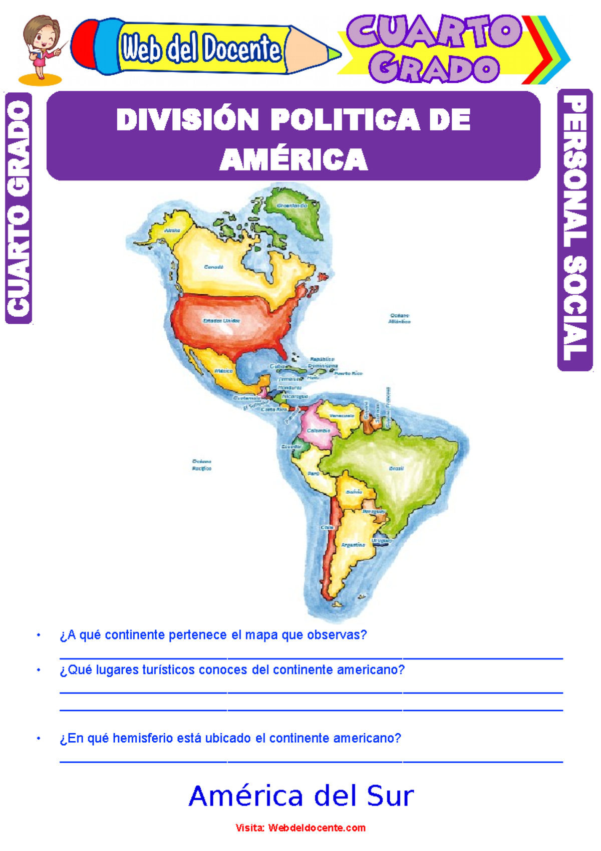 División Politica de América para Cuarto Grado de Primaria - ¿A qué ...