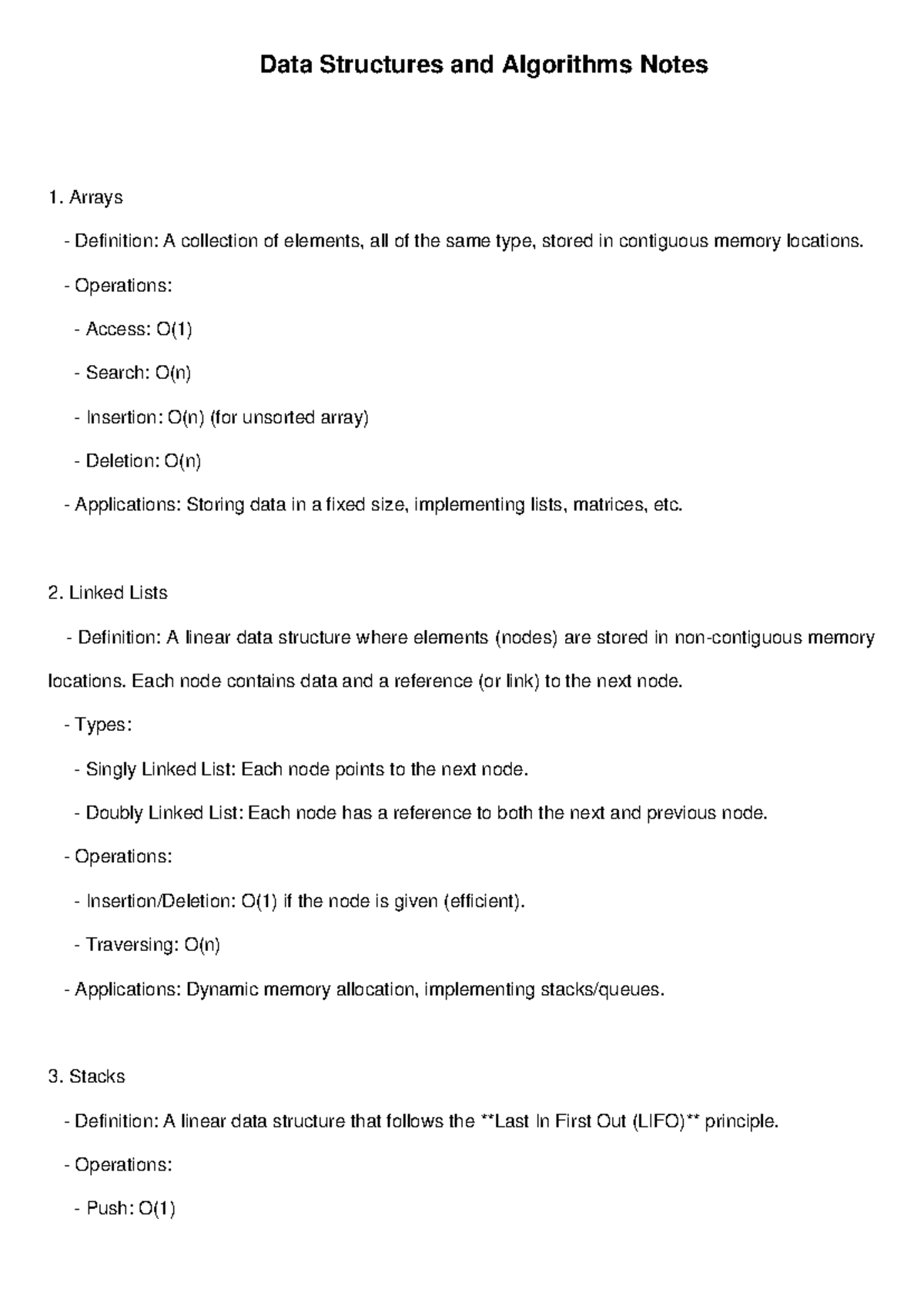 Data Structures and Algorithms Notes Cleaned - Data Structures and ...