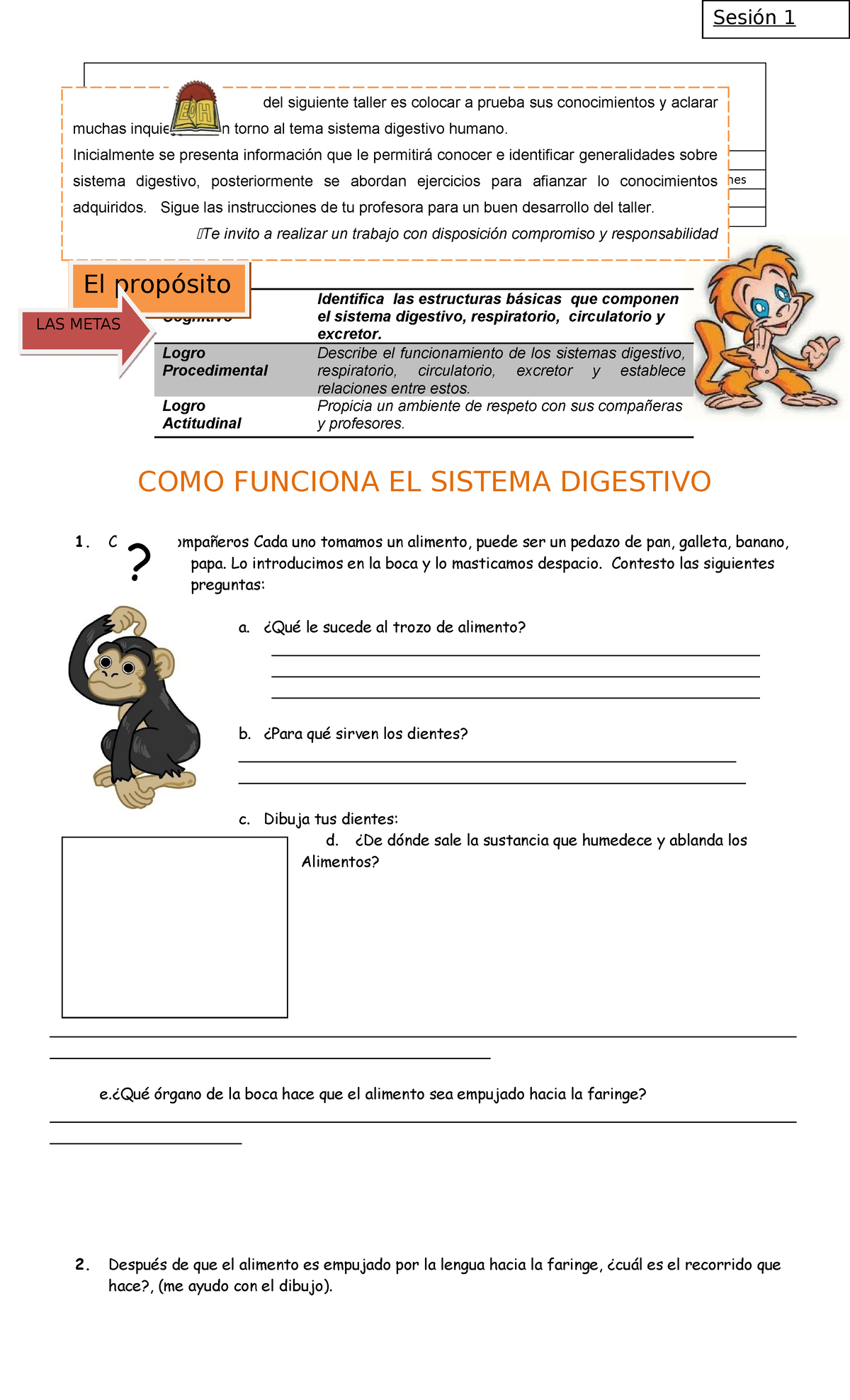 Guía 1: Sistema Digestivo - Taller de Ciencias Naturales (Grado Cuarto ...