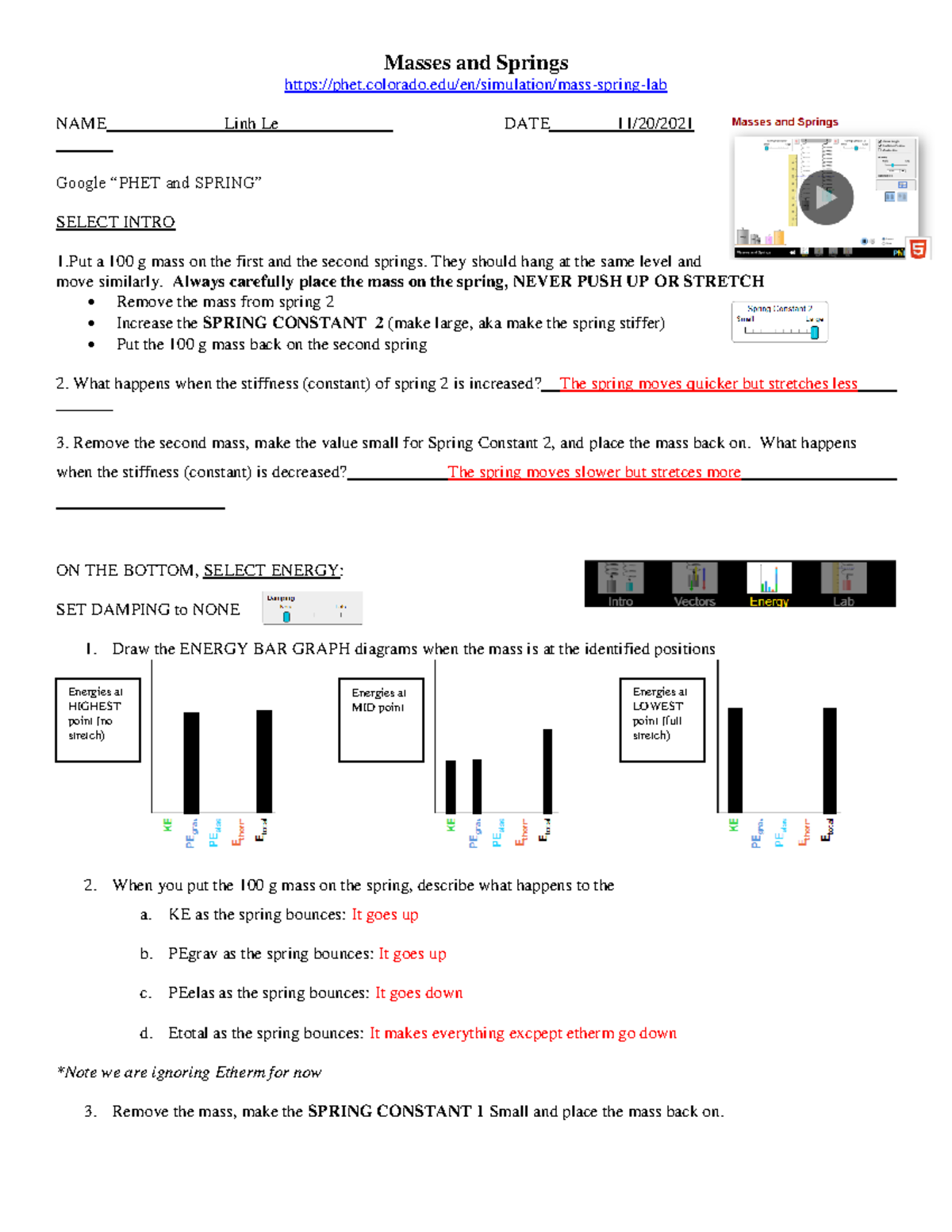 Lab 12 PHET Simulation: Masses and Springs Overview and Analysis - Studocu