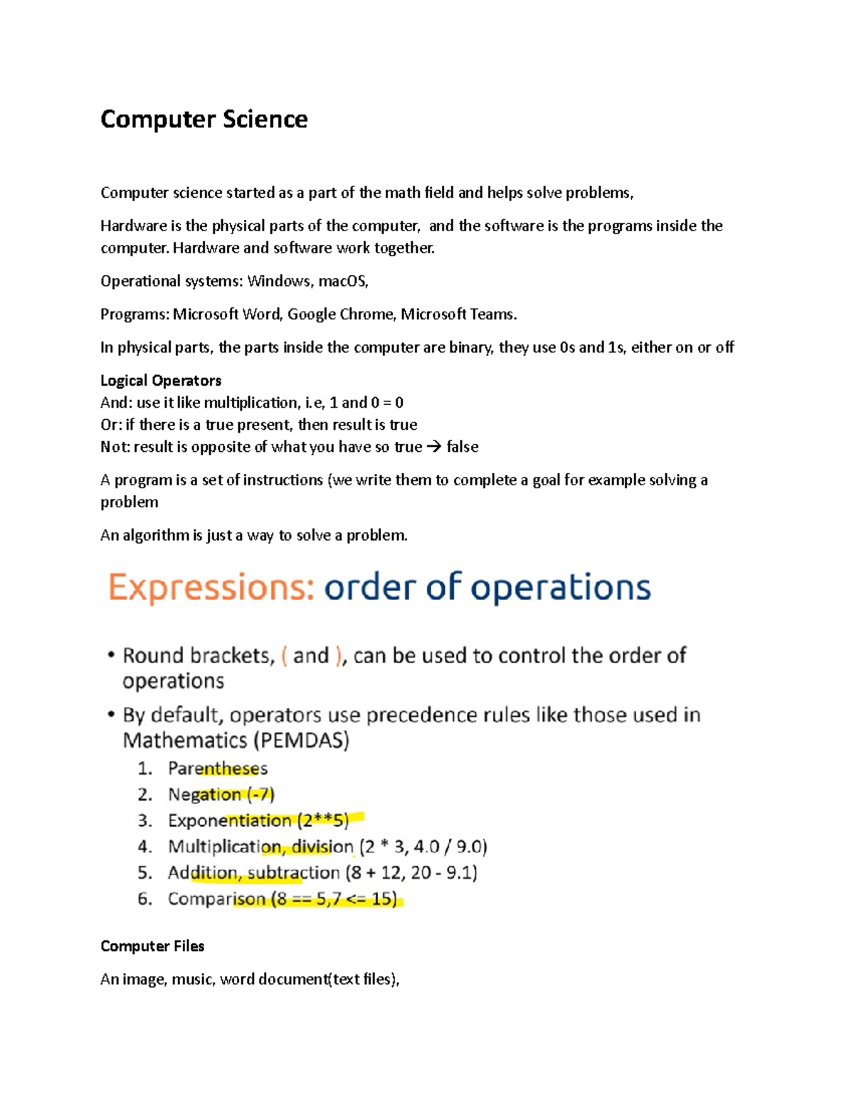 CS101: Comprehensive Overview of Computer Science Lectures to Midterm ...