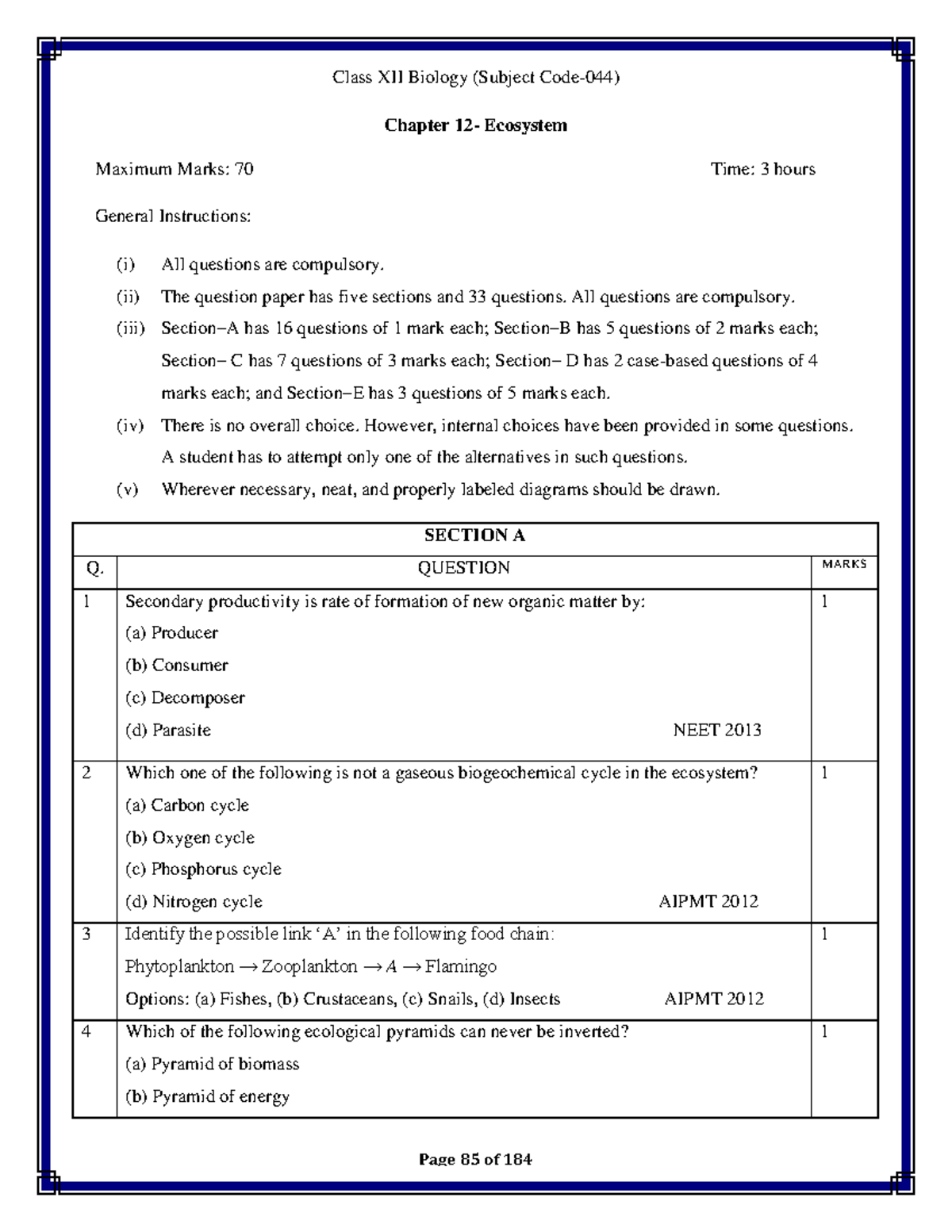 Class XII Biology: Chapter on Ecosystem - Student Support Material ...