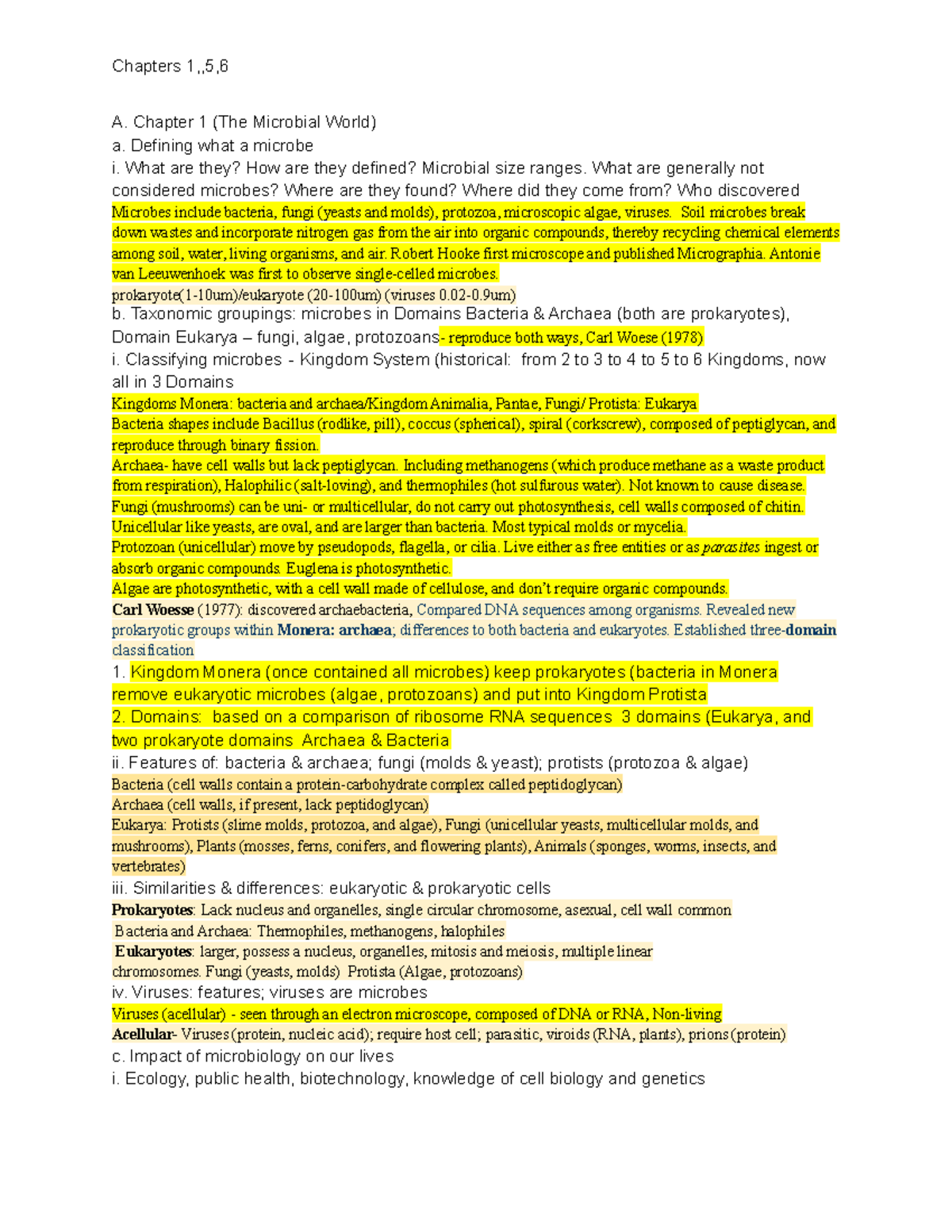Micro Unit 1 - Professor Knapp - A. Chapter 1 (The Microbial World) a ...